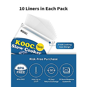 [NEW] KOOC Disposable Slow Cooker Liners and Cooking Bags, Extra Large Size Fits 6QT - 10QT Pot, 14"x 22", 1 Pack (10 Counts), Fresh Locking Seal Design, Suitable for Oval & Round Pot, BPA Free