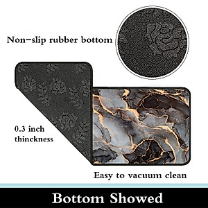 TsyTma Natural Fluid Marble Kitchen Rug Translucent Metallic Swirls Floor Mats Washable Non-Slip Bathroom Rug Runner Laundry Room Home Decor 39x20 Inch