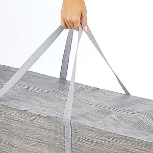 mDesign Extra Large Christmas Tree Storage Bag with Handles - Zippered Storage Tote - Durable Storage Container For Artificial Christmas Tree, Wreaths, Garland and Holiday Decor - Striped, Taupe/Tan