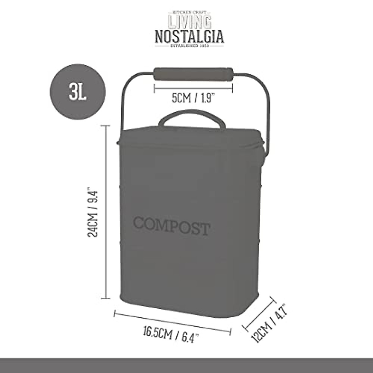 KitchenCraft Living Nostalgia Kitchen Compost bin Made of Metal, Steel, Green
