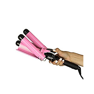 Trademark Beauty Babe Waves Jumbo -Three Barrel Hair Waver, Curling Iron, 1.25 Inch, Quick Heat, Adjustable Temperature Hair Curler - Pink