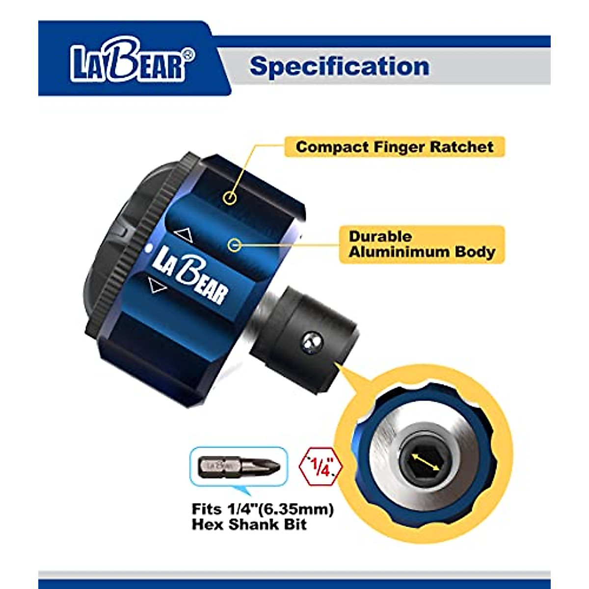 LABEAR 11pcs 1/4" DR Palm Ratchet kit, Mini Ratchet,Finger Ratchet,Gear Ratchet, Screwdriver Bits with Philips,Slotted