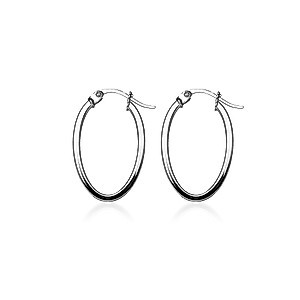 Hoops & Loops 925 Sterling Silver 1.5mm Oval Click-Top Hoop Earrings for Women, 15mm