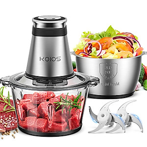 KOIOS Food Processor, 500W Electric Food Chopper with 2 Bowls (8 Cup+8 Cup) & 2 Bi-Level Blades&, Small Electric Grinder Meat Processor for Nuts, Meat, Onion, Garlic, Baby Food, Black