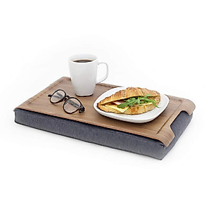 bosign Mini Multi-Purpose Laptray, Anti-Slip, Walnut Wood, Salt and Pepper Gray Cushion