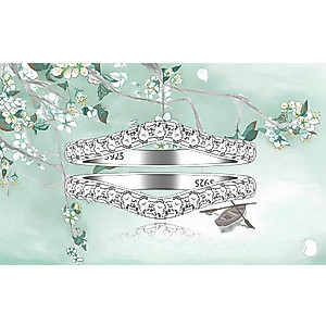 Uloveido 925 Silver Round CZ Pave V Shape Stacking Rings Guard Enhancer Set for Halo Solitaire Wedding Promise Rings Y2469 (Size 9)