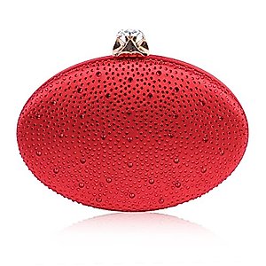 Damara Womens Oval Sparkling Rhinestones Back Smooth Evening Bag,Red