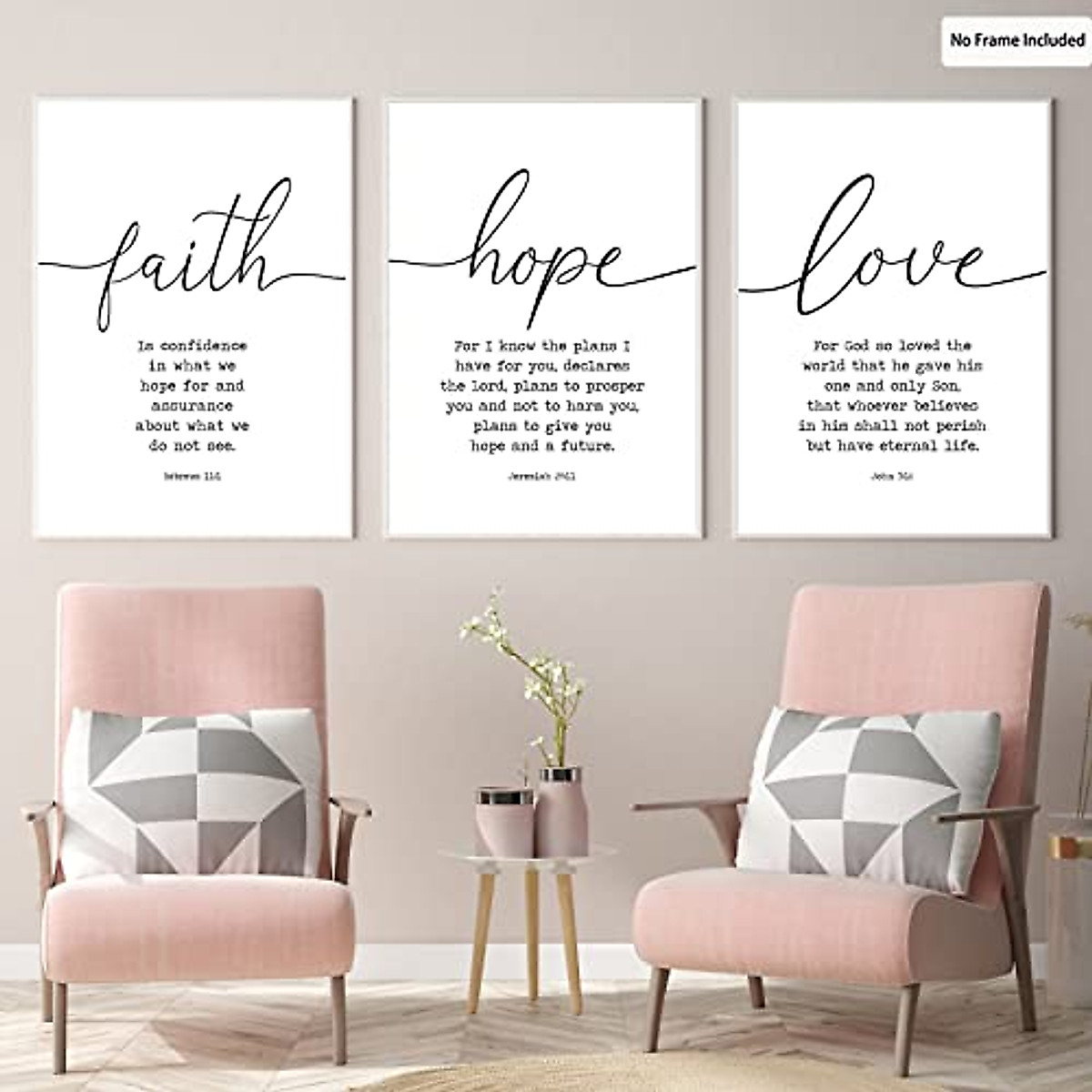 Faith Hope and Love Bible Verses 3 Piece Canvas Wall Art Decor Serenity Prayer Wall Art or Living Room Large Size Christian Art Religious Quotes Wall Decor Unframed Love Wall Art Prints 16x24inchx3