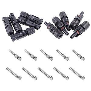 Glarks 5 Pairs Solar Panel Cable Connectors with Assembly and Disassembly Tool Wrenches for Connecting Solar Panels, Solar PV Wire