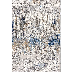 Abani Unique Grey & Blue Contemporary Landscape Design Area Rug - Modern Dripping Print Non-Shed 7'9" x 10'2" (8'x10') Living Room Rug Rugs