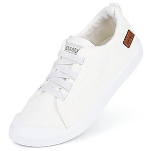 JENN ARDOR Womens Stylish Canvas Slip On Sneakers Low Top Casual Walking Shoes with Comfort, Durable, Lightweight, Non-Slip A-White