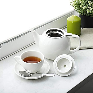 Sweese Teapots for Tea, 27 oz Porcelain Tea pot with Removable Stainless Steel Infuser, Tea Pots for Loose Tea - White, 221.101