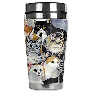 Mugzie Just Cats Travel Mug with Insulated Wetsuit Cover, 16 oz, Black