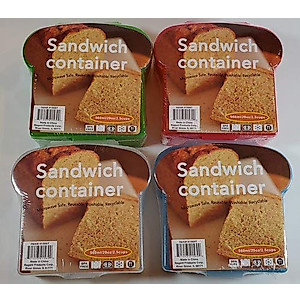 Regent Food Storage Sandwich Containers, Set of 4. - 2.5 cups 20 oz 560 ml - Red, Blue, White, and Green. Great for Meal Prep and Lunch Boxes - BPA Free, Reusable.