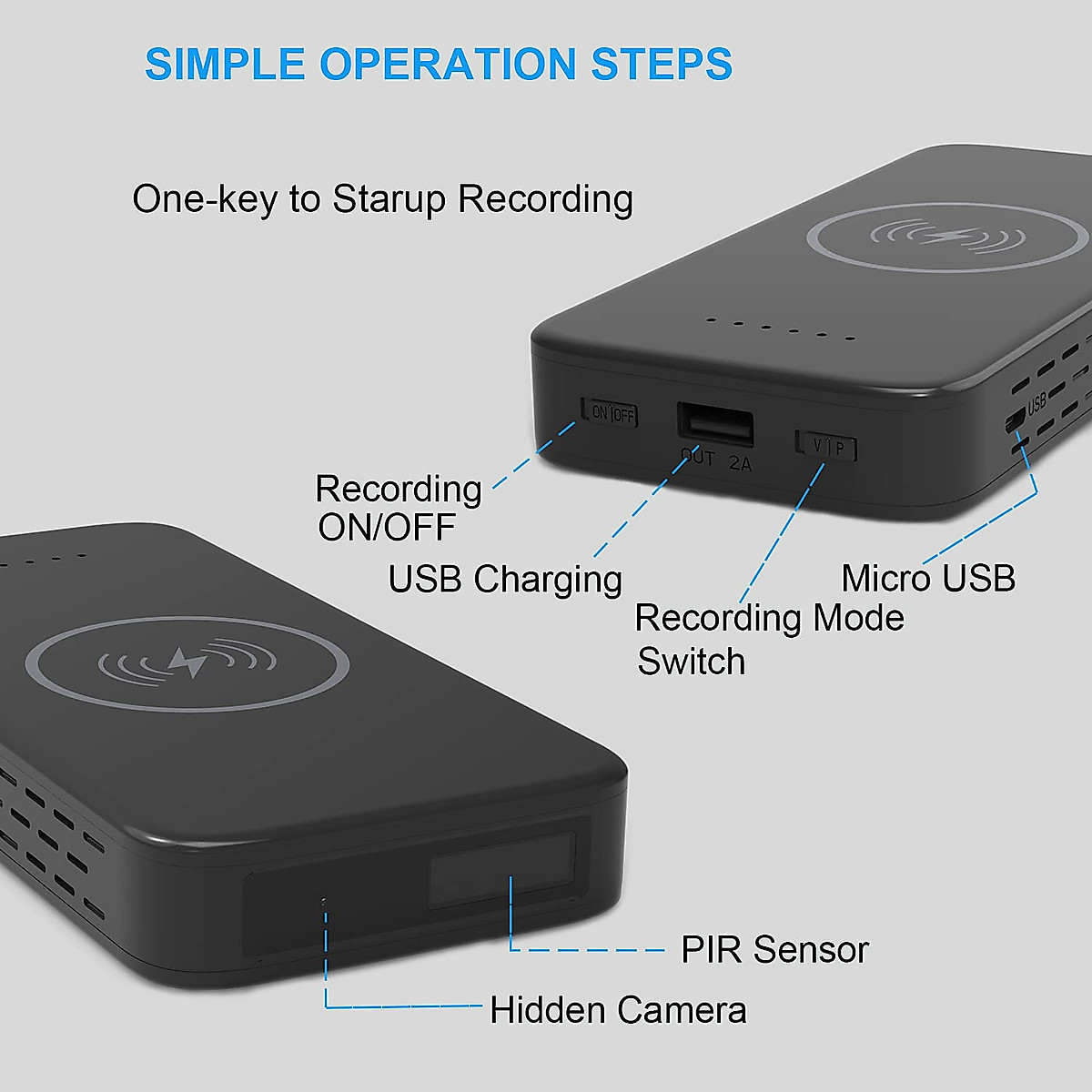 CAZOYOL 2K Hidden Camera, Power Bank Charger Spy Cam Video Recorder, PIR Motion Activated Recording for Home Security or Outdoor Activities - No Need WiFi