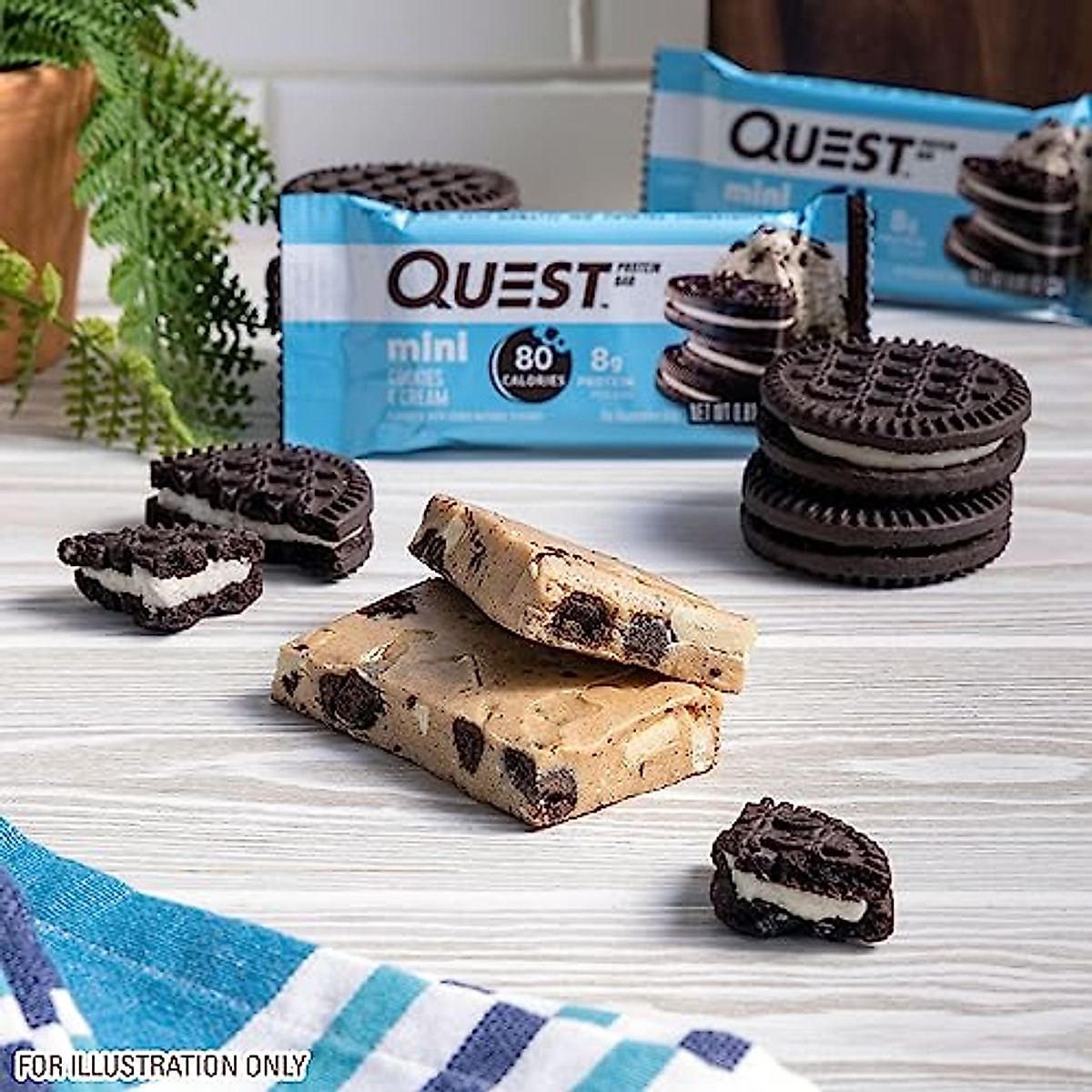 Quest Nutrition Mini Cookies & Cream Protein Bars, 8g Protein, 1g Sugar, 2g Net Carbs, Gluten Free, 14 Count