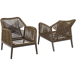 Crosley Furniture Haven 2-Piece Outdoor Chair Set, Wicker Patio Chairs for Conversation, Porch, Deck, Light Brown with Light Gray Cushions