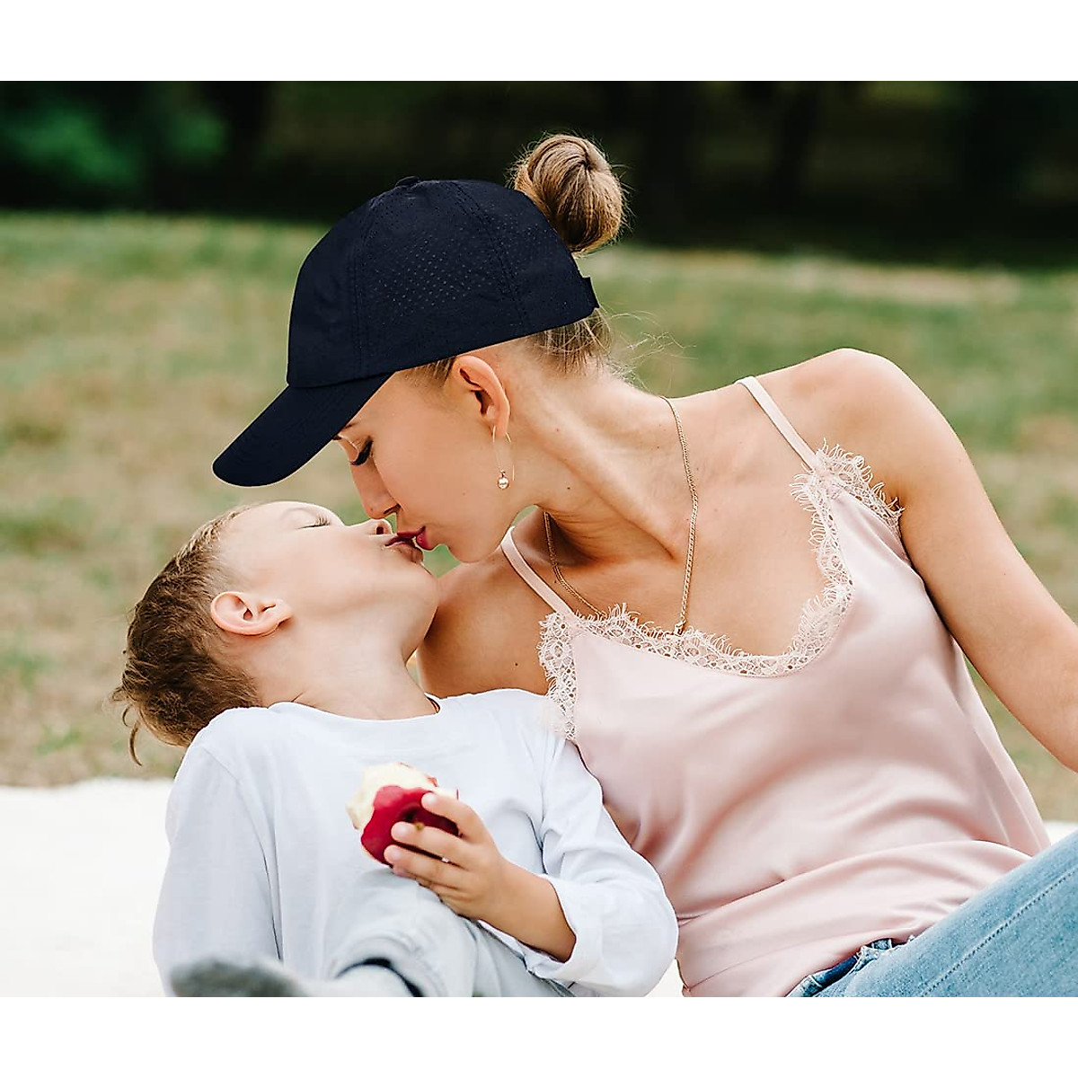 Cross Hat Womens Baseball Cap -Cross Ponytail Black