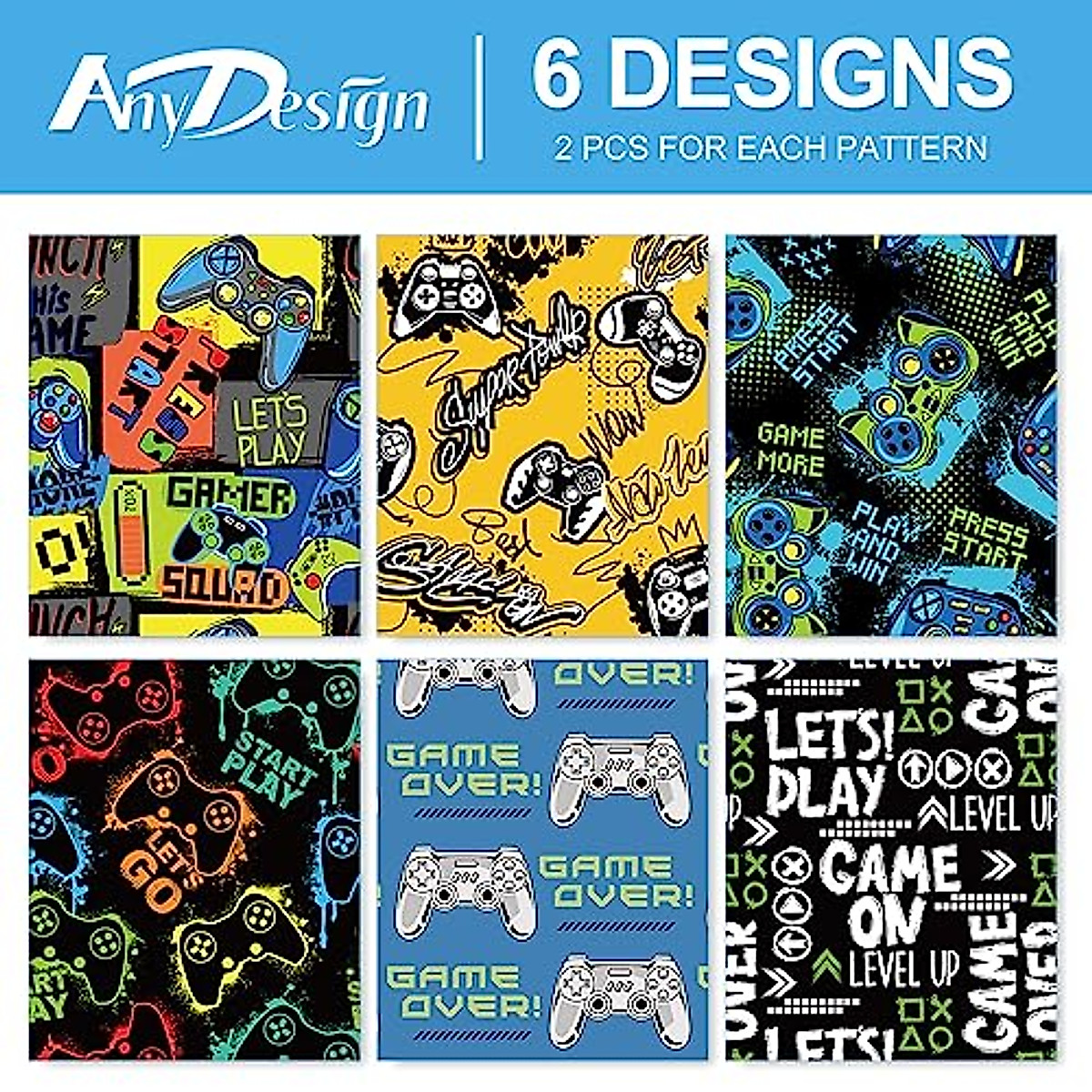 AnyDesign 12Pcs Gaming Wrapping Paper Colorful Video Game Gift Wrap Paper Bulk Folded Flat Gamepad Controller Art Paper for Birthday Baby Shower Theme Party DIY Crafts Gift Wrapping, 19.7 x 27.6 In