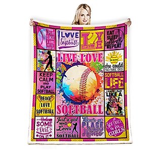 peakman Softball Fleece Throw Blanket, 50x60 inch, Lightweight, Soft, Warm, Wrinkle Resistant, Ideal Softball Gifts for Girls, Teenager Team, Coach, Fall, Christmas, Bed, Couch, Dorm