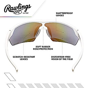Rawlings 134 Kids Sunglasses for Baseball and Youth Softball Sunglasses - 100% UV Lightweight Poly Lens with Stylish Shield Lenses (White/Blue)