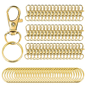 100PCS Gold Swivel Clasps Lanyard Snap Hooks with Key Rings, Key Chain Clip Hooks Lobster Claw Clasps for Keychains Jewelry DIY Crafts