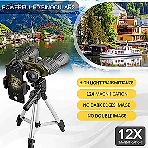 12X50 Full Size Binoculars for Adults with Photography Video Kit [Upgraded] Pro Tripod & Carrying Bag & Strap, Easy Focus for Camping,Travel,Stargazing,Bird Watching