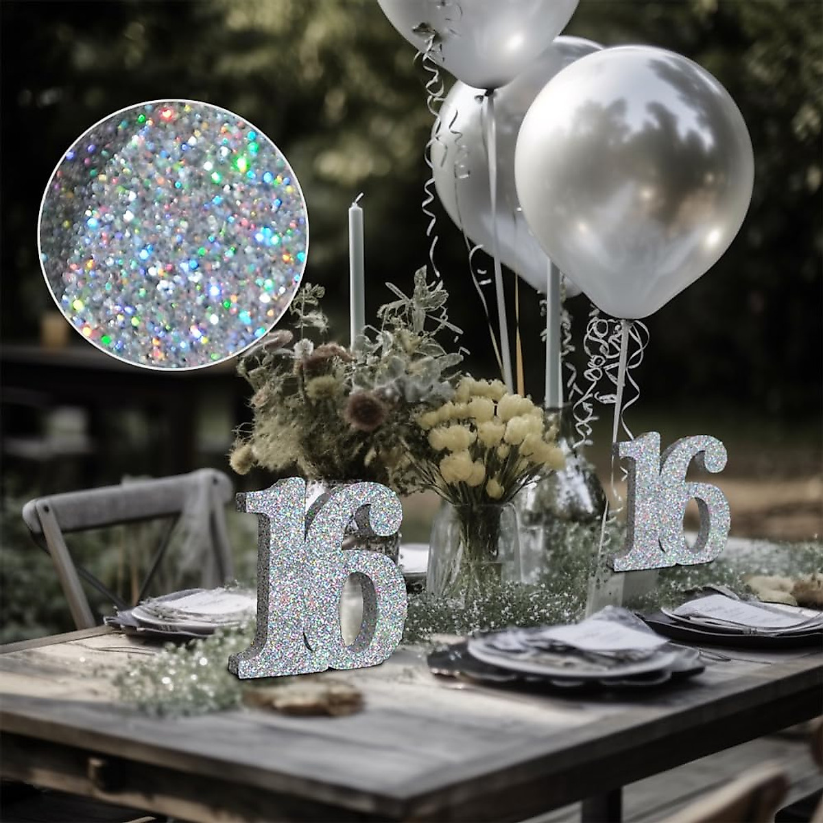 Eploger 16th Birthday Decorations Silver Glitter Number 16 Sign Decorations,16th Centerpieces for Table,Number 16 Table Topper Decor