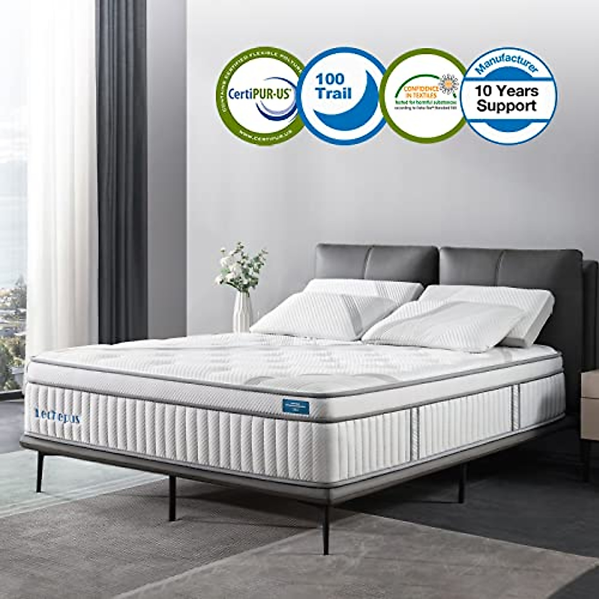 Queen Mattress,Lechepus 14 Inch Hybrid Memory Foam Mattresses with Individual Pocket Springs,Mattress in Box,Plush Comfortable Mattress for Cool Sleep & Back Pain Relief,CertiPUR-US Certified