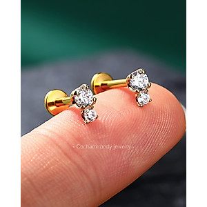 COCHARM 14K Gold Cartilage Earring Stud Yellow Gold 16g Flat Back Cartilage Earrings 14K Solid Gold Push in Cartilage Piercing Threadless Labret Stud Gold Medusa Studs