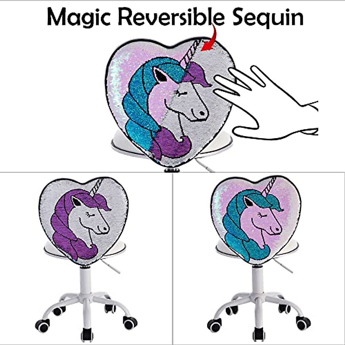 DM Furniture Swivel Kids Desk Chair Faux Leather Student Living Room Chair Thick Padded Adjustable Swivel Chair for Girls and Boys (White Seat)