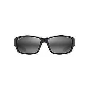 Maui Jim Men's Local Kine Polarized Wrap Sunglasses, Shiny Black/Grey/Maroon/Neutral Grey, Large