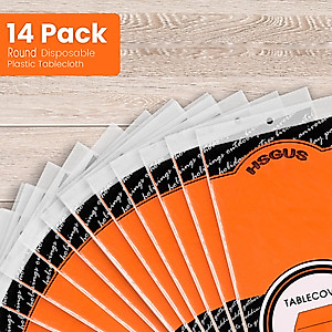 14 Pack Premium Round Orange Plastic Tablecloth - 84 x 84 in. Disposable Round Plastic Table Cloth - Decorative Round Table Cover Smooth Table Cover - Disposable Table Cloths For Parties, Weddings
