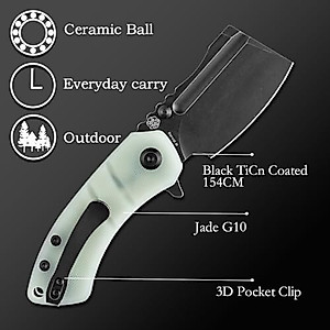 KANSEPT Knives Korvid Model M Pocket Knife, Liner Lock Folding Knife with 2.45''154CM Cleaver Jade 10 Handle, Cleaver Flipper for Everyday Carry T2030A4