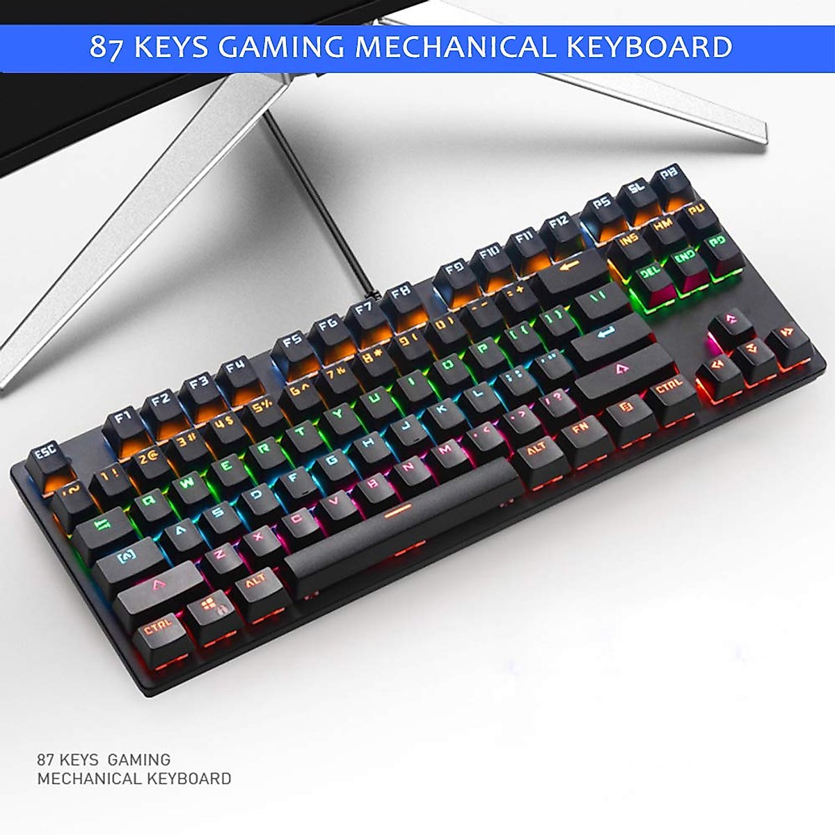 K917 RGB Mechanical Gaming Keyboard 87Key Retro Keyboard-Blue Switch-LED Backlit- Round Keycaps Anti-Ghosting Mechanical Illuminated Keyboard for PC Gaming and MAC (Retro-Black)