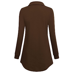 Gaharu Ladies Tunic Tops Winter Sweater for Leggings Lapel Shirts Long Sleeve Collar Blouse Swing Hem Casual Work Sweatshirts Coffee,Medium