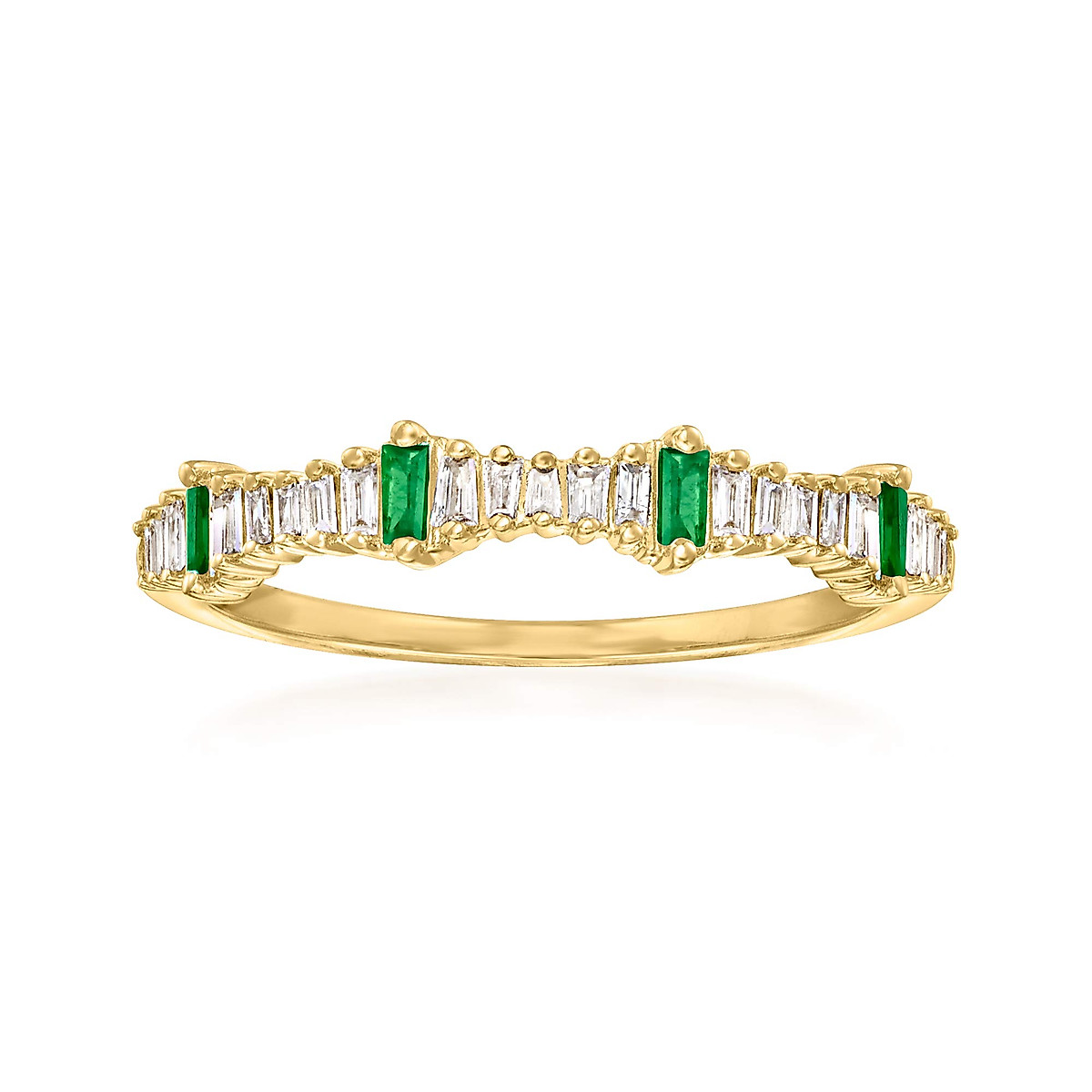 Ross-Simons 0.14 ct. t.w. Diamond and .10 ct. t.w. Emerald Stackable Ring in 14kt Yellow Gold. Size 7