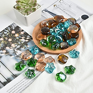 LUEYAO Seashell Starfish Glass Vase Filler Decorative Stars Shells Shape Premium Glass Beads Gems Aquarium Pebbles Decorative Table Scatter Decor 1.3 LB 40 PCS
