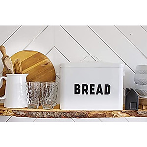 Bread Box for Kitchen Countertop - Extra Large Keeps 2+ Loaves Fresh - White Metal Bread Storage Container Bin for Modern Farmhouse Kitchen