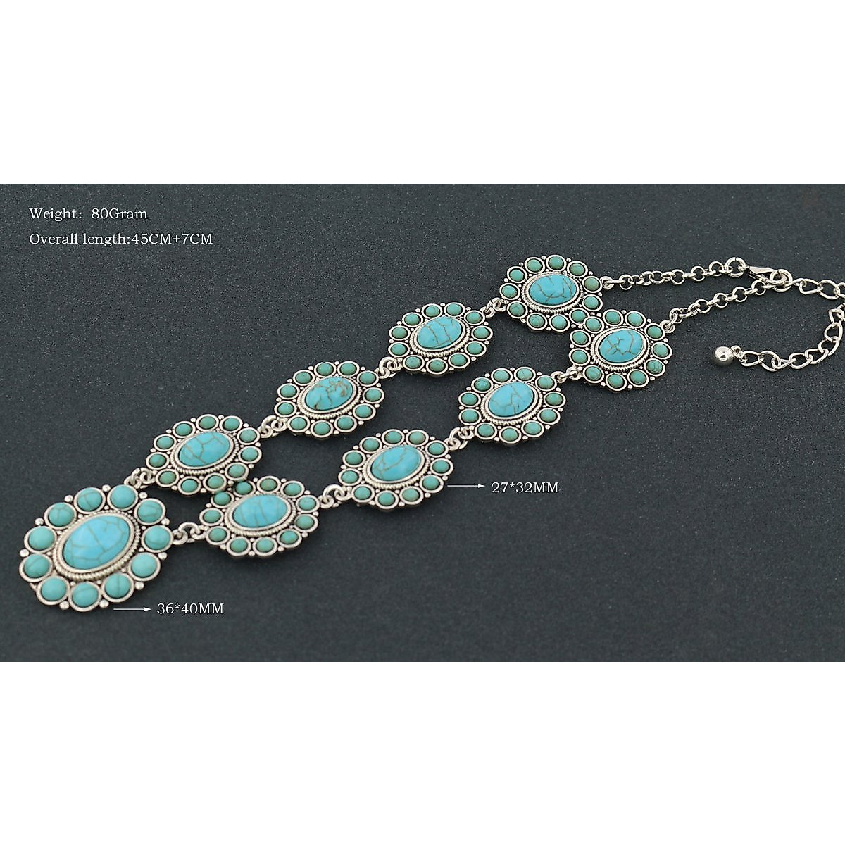 jianxi Vintage Alloy Synthetic Turquoise Necklace Fashion Jewelry Women (1279)