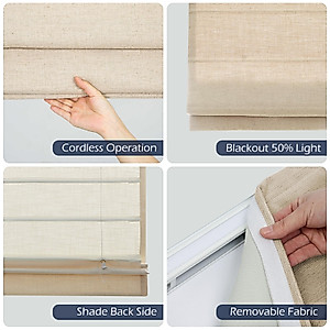 Cordless Roman Shades Window Blinds Thermal Room Darkening Fabric Roman Shades for Living Room, Beige