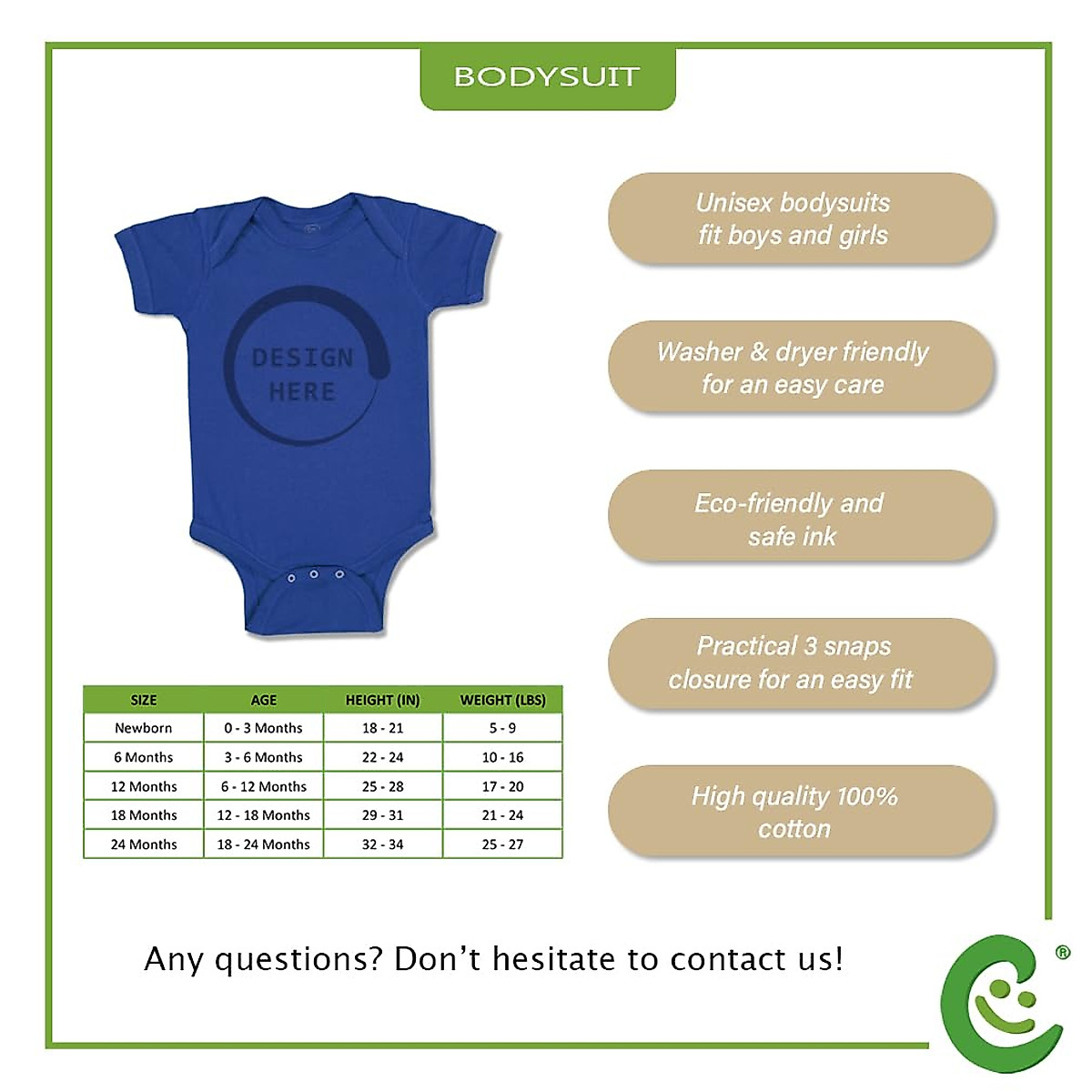 Cute Rascals Custom Boy & Girl Baby Bodysuit Blueberry Funny Cotton Baby Clothes Royal Blue Design Only 6 Months