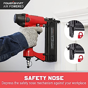 Pneumatic Brad Nailer, POWERSMART 2 in 1 Nail Gun and Crown Stapler with Safety Glasses, Compatible with 5/8” up to 2” Nails, 18 Gauge Brad Gun for Upholstery, Carpentry and Woodworking Projects