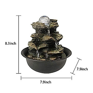 BBabe Spinning Orb Rock Cascading Tabletop Fountain, Zen Meditation Indoor Waterfall Feature with LED Light for Home Office Bedroom Relaxation
