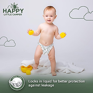 Happy Little Camper Ultra-Absorbent Natural Baby Diapers Size 5 - Hypoallergenic, Unscented & Chlorine-Free Disposable Diapers Safe for Sensitive Skin - Walker Diapers Monthly Pack - 150 Count