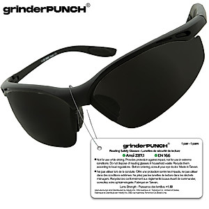 grinderPUNCH Full Lens Magnification Safety Glasses with Black Frame | Clear Lens | | Magnifying Reading Eyewear (Tinted +1.50 Diopter)