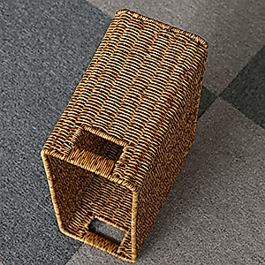 Bddalpke Hand-Woven Basket Plastic Rattan Sundries Storage Bins Japanese Style Finishing Basket for Closets Bedroom Magazine Newspaper Home Decor (Dark Brown)