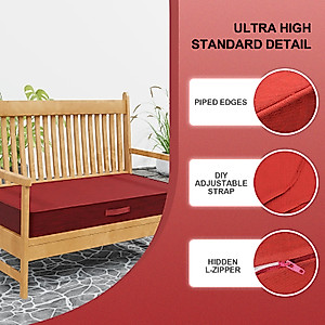 AOFEITE Outdoor Olefin Water-Resistant Bench Cushion, Weather and Fade Resistant 59”x 18”x 5” Patio Furniture Thickened Seat Pad with Handle and Adjustable Straps Ideal for Lawn, Garden, Red