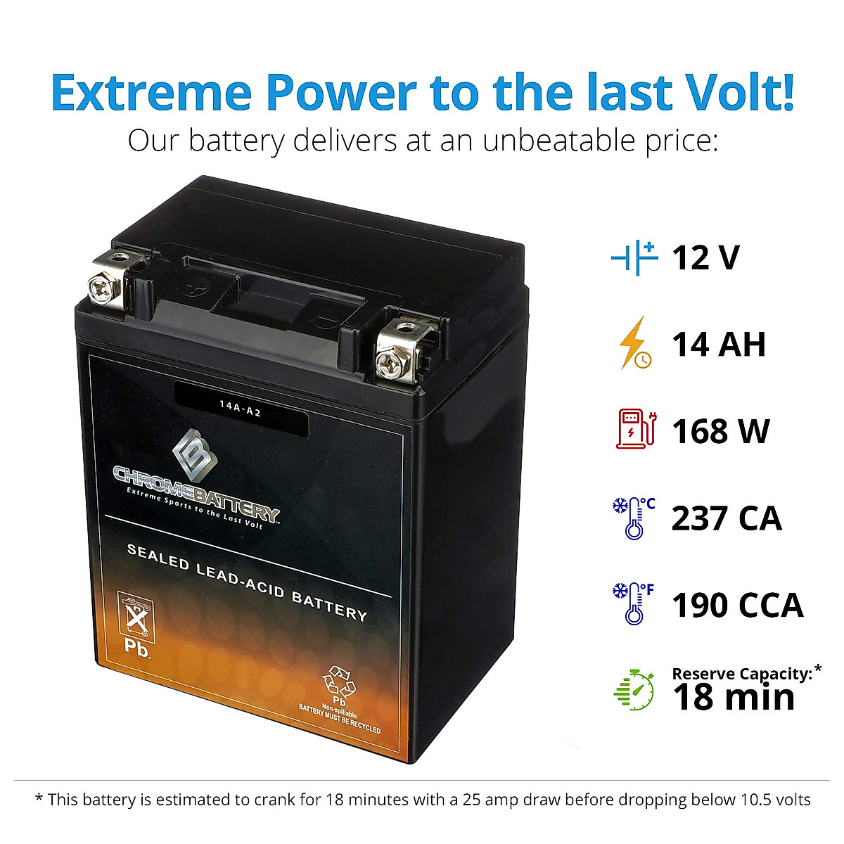 YB14A-A2 12V 190CCA AGM Replacement Battery
