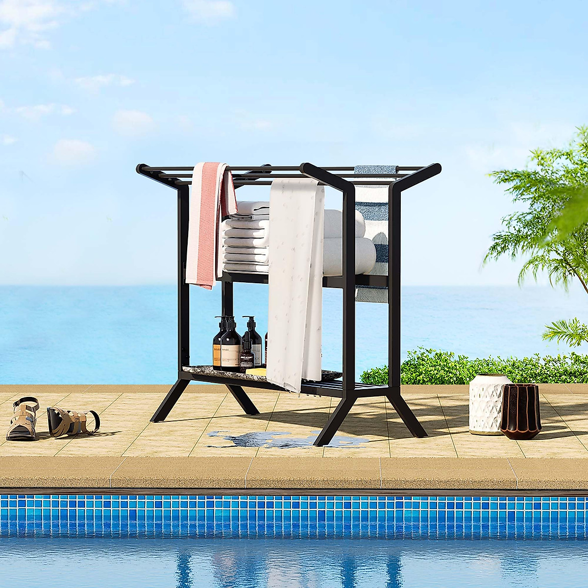 Ulax Furniture Pool Float Caddy, Poolside Towel Rack - Convenient Storage Solution for Pool, Beach, and Hot Tub Towels